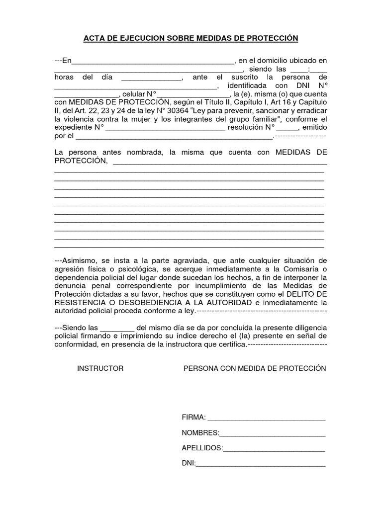 Acta de Ejecucion Sobre Medidas de Proteccion | PDF | Crímenes | Crimen y violencia
