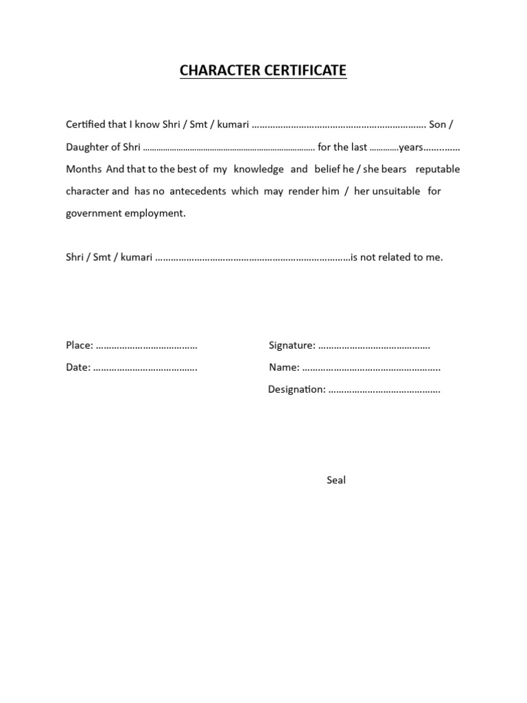 Character Certificate Format Guide | PDF