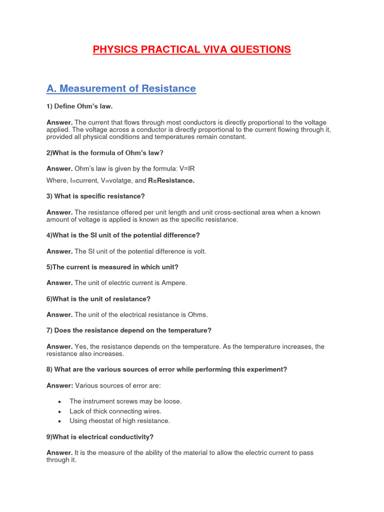 Phy Pract Viva QN | PDF | Electrical Resistance And Conductance | Semiconductors