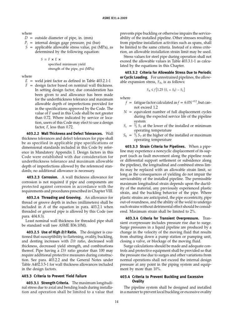 Asme B31.4 - Allow Stress Sa - Factor F | PDF | Pipe (Fluid Conveyance) | Strength Of Materials