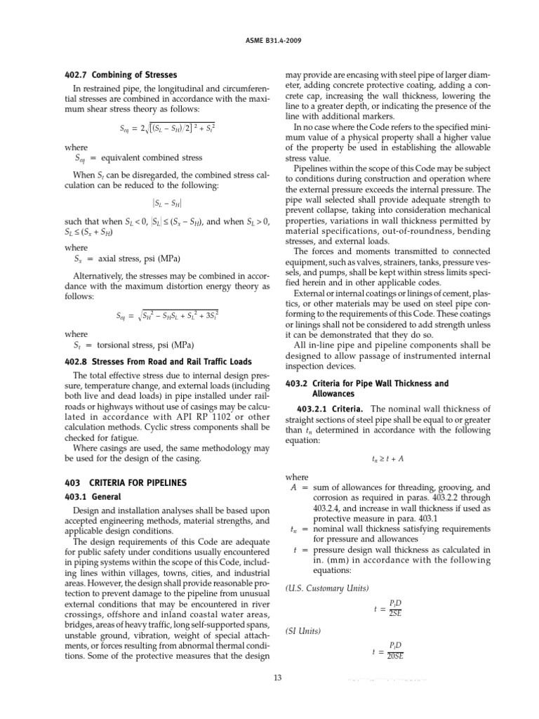 Asme B31.4 Wall THK Equation | PDF