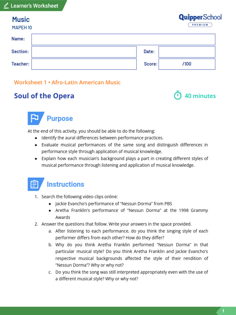 MU 10 Q2 03 Afro-Latin American Music SW1 | PDF | Cognitive Science | Human Communication