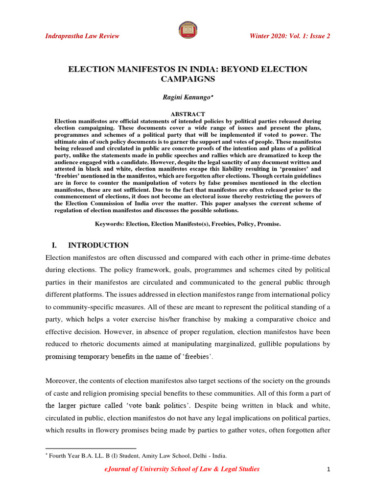Election Manifestos in India Analysis | PDF | Elections | Bharatiya ...