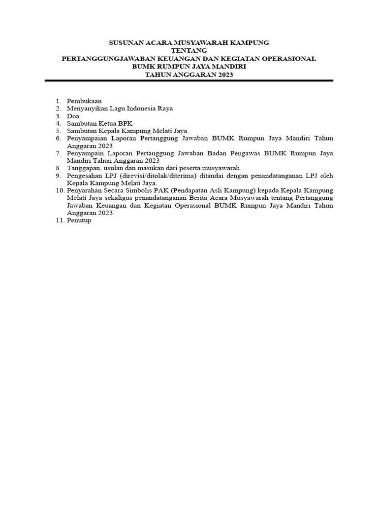 Susunan Acara Dan BA LPJ Bumdes | PDF
