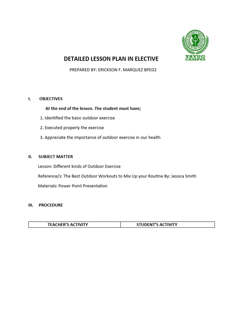 Detailed Lesson Plan Erickson | PDF | Human Anatomy | Musculoskeletal ...