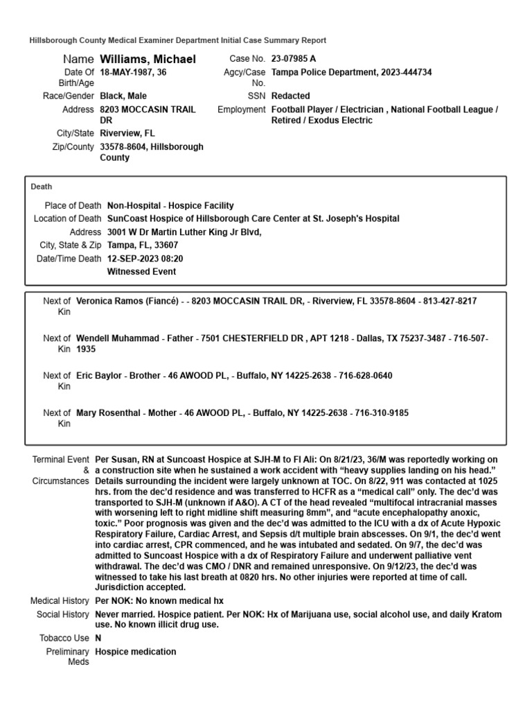 Michael Williams Death Summary Report | PDF | Human Diseases And ...