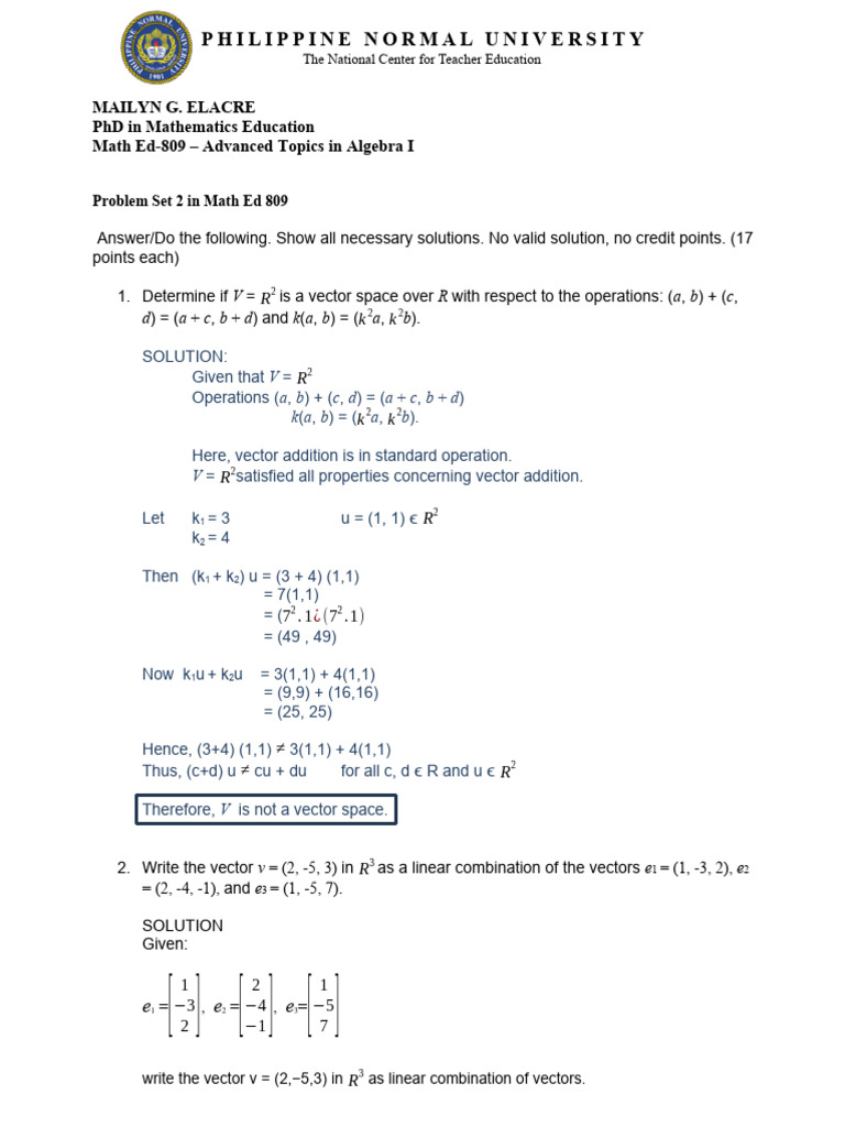 Elacre-Problem Sets 2-Final | PDF | Vector Space | Linear Map