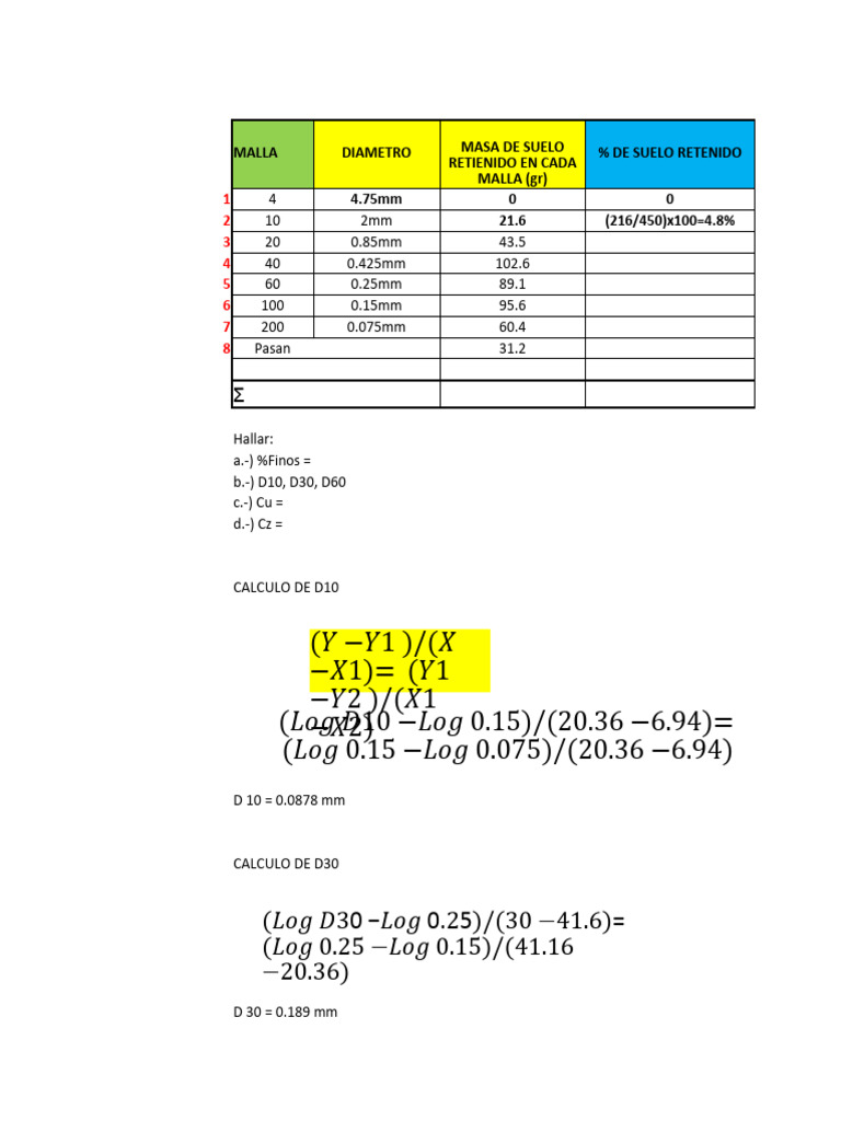 Practica de Sesion 4 Ejercicios de Granulometria, Cu,Cc. | PDF