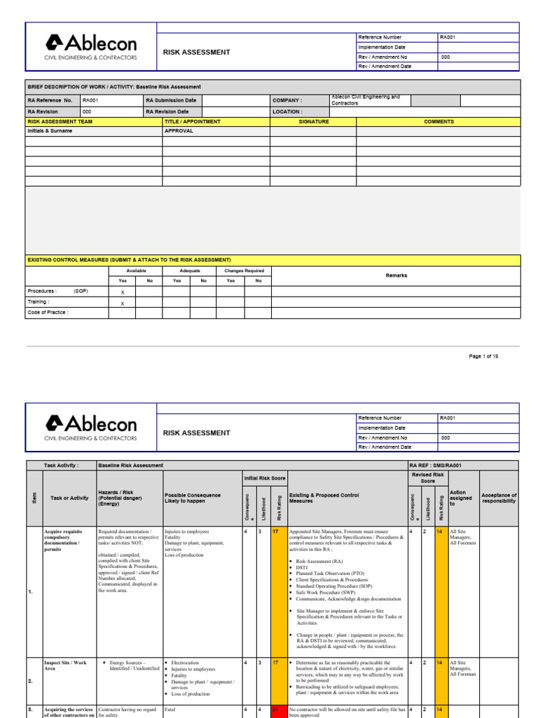 SMS-RA001 Baseline Risk Assessment | PDF | Risk | Risk Assessment