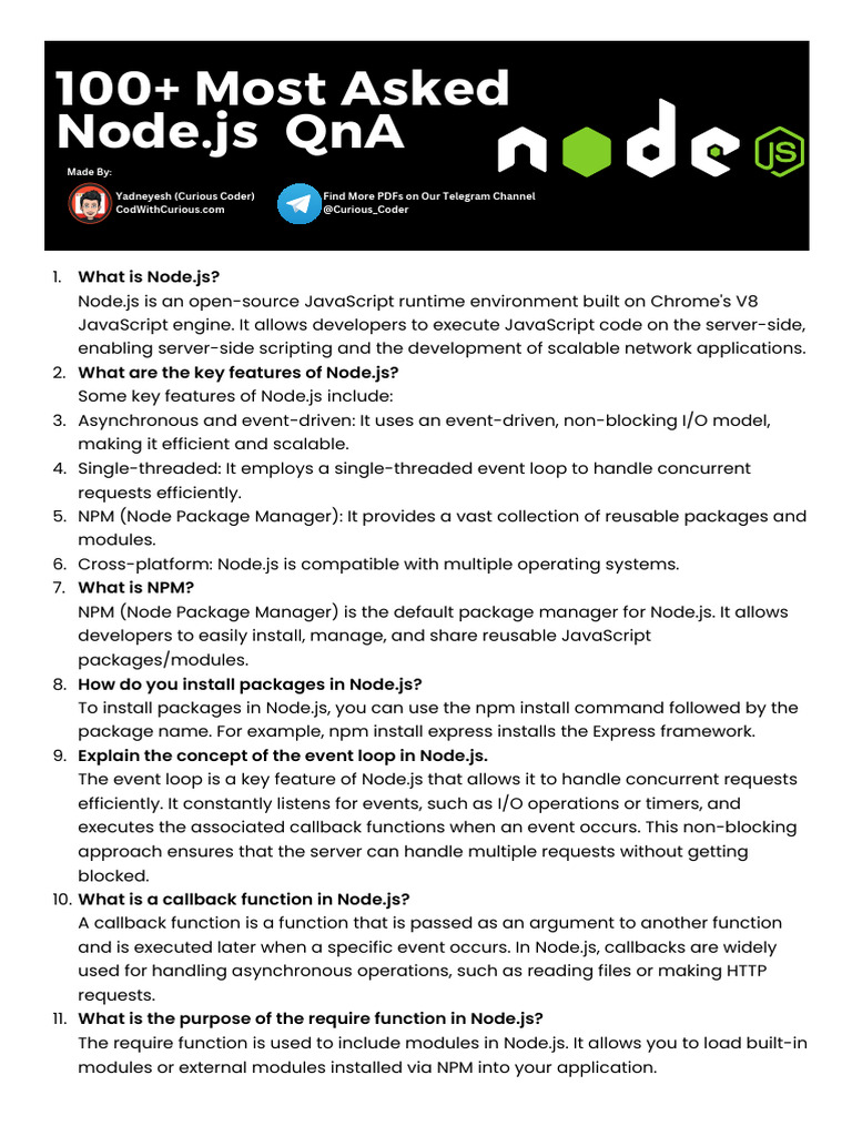 100 Most Asked NODE - JS QnA | PDF