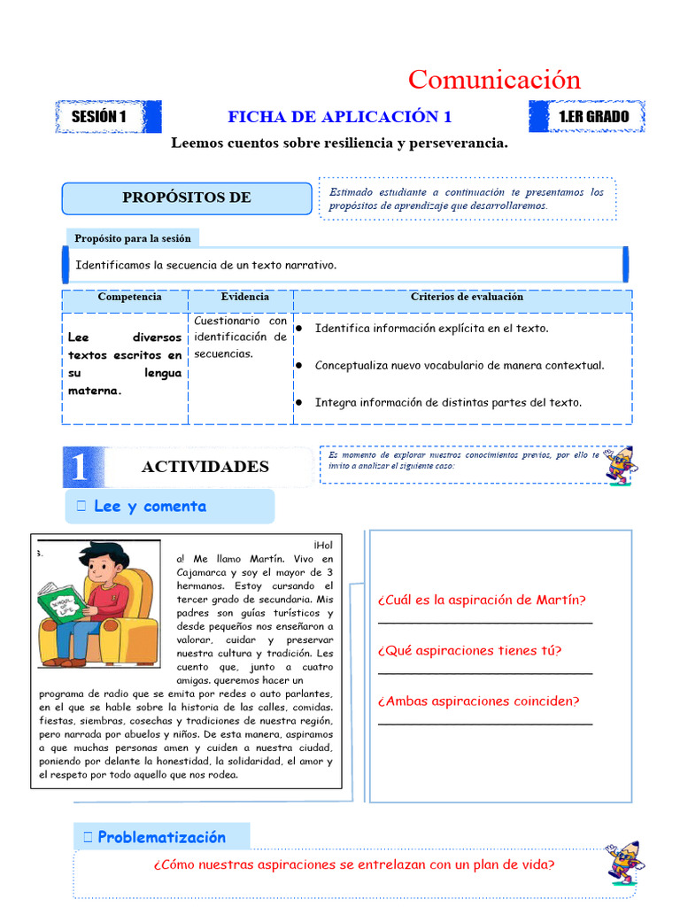 1° - Ficha - de - Aplicación Sesión1 Sem.1 Exp.7 Com | PDF