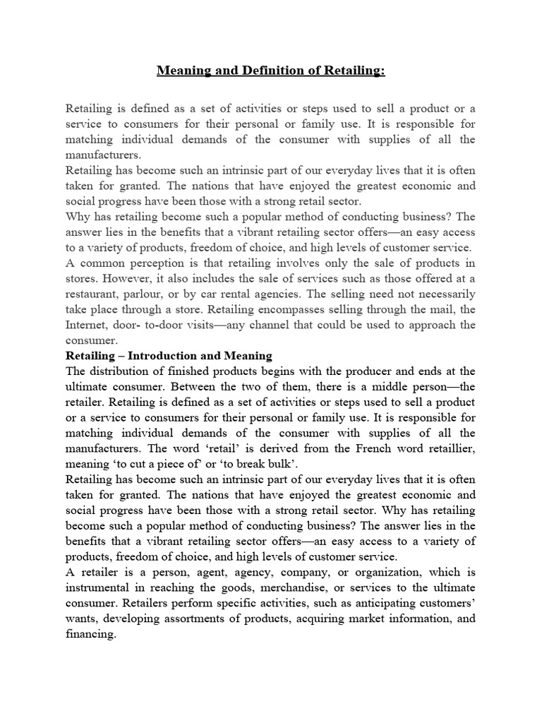 Meaning and Definition of Retailing | PDF