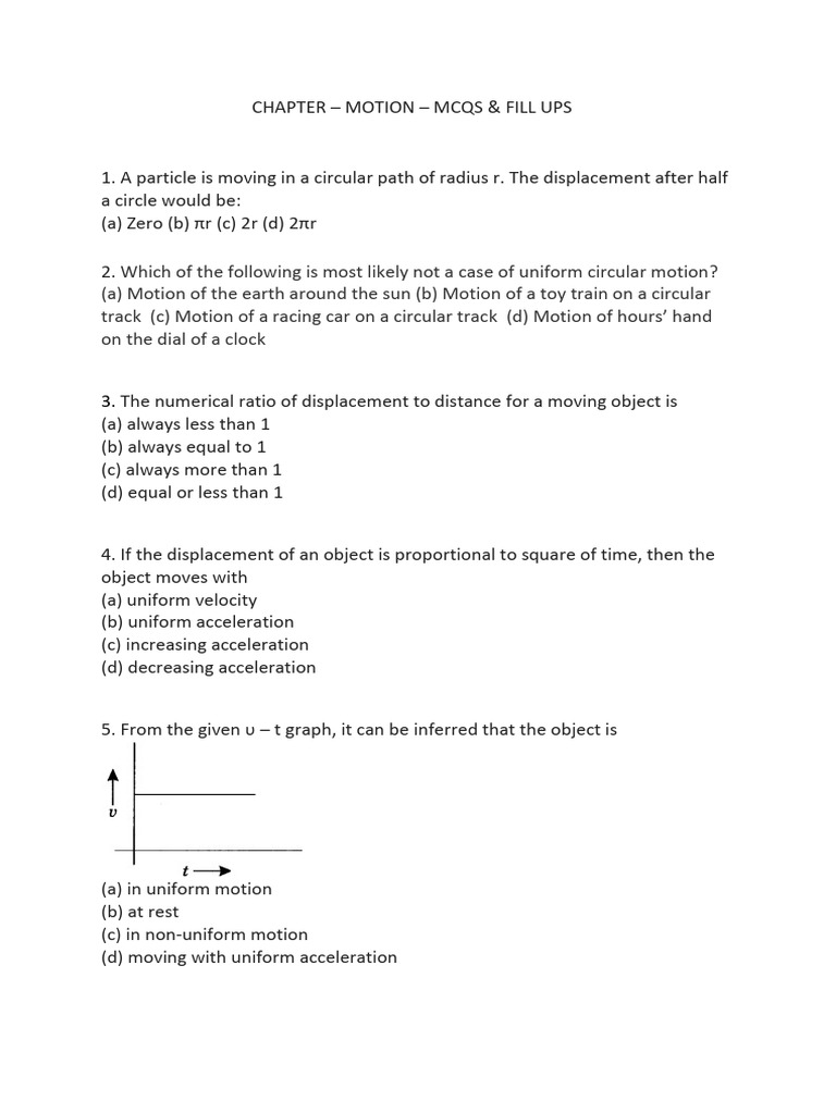 Motion MCQ'S & FILLUPS | PDF