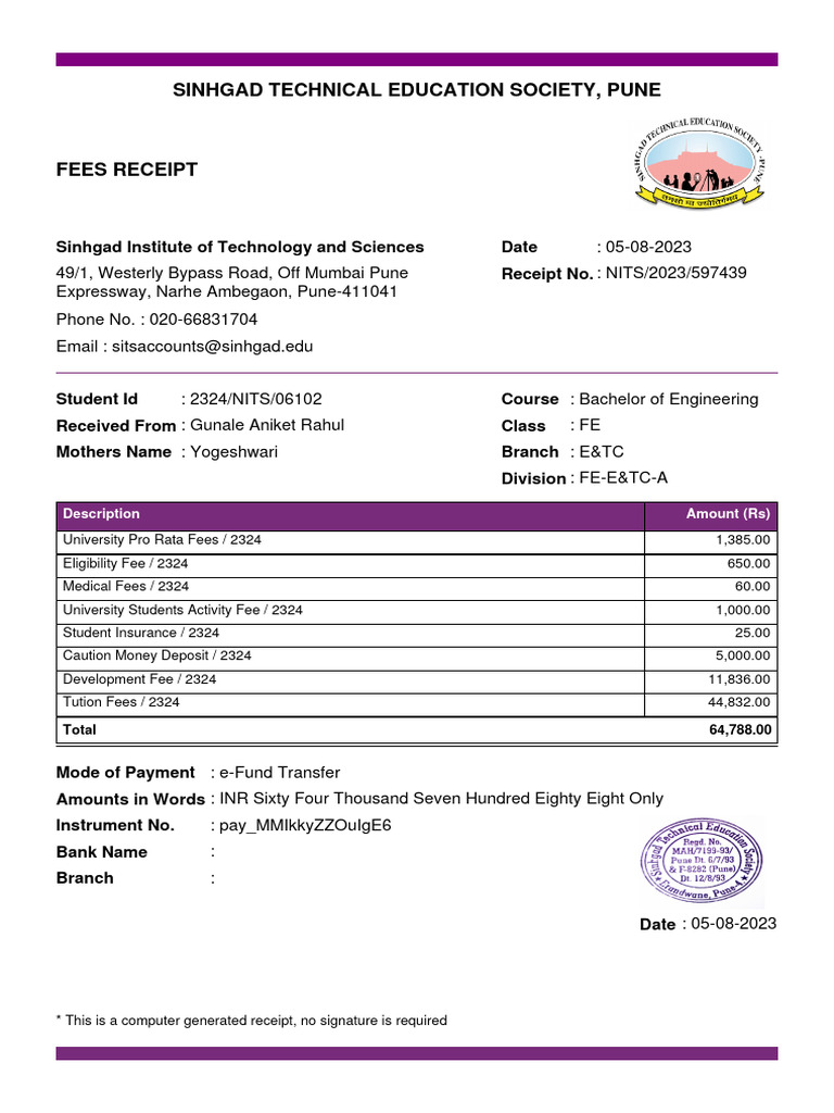 Fee Receipt | PDF
