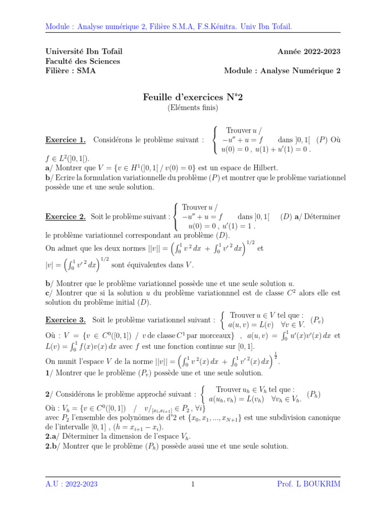 Serie2 Éléments-Finis Nov.2022 | PDF | Calcul des variations | Physique mathématique