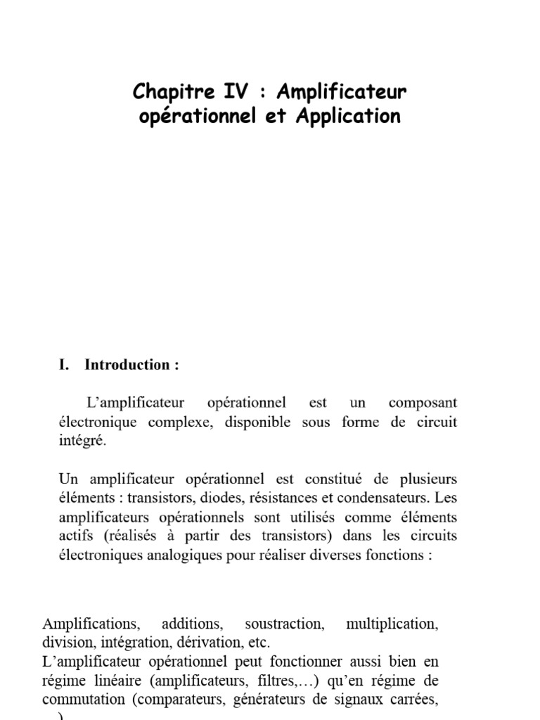 Chapitre IV Amplificateur Opérationnel Et Application | PDF | Amplificateur opérationnel ...