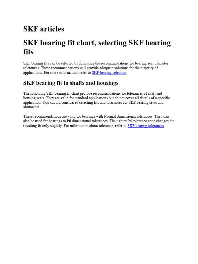 SKF Articles | PDF | Engineering Tolerance | Bearing (Mechanical)