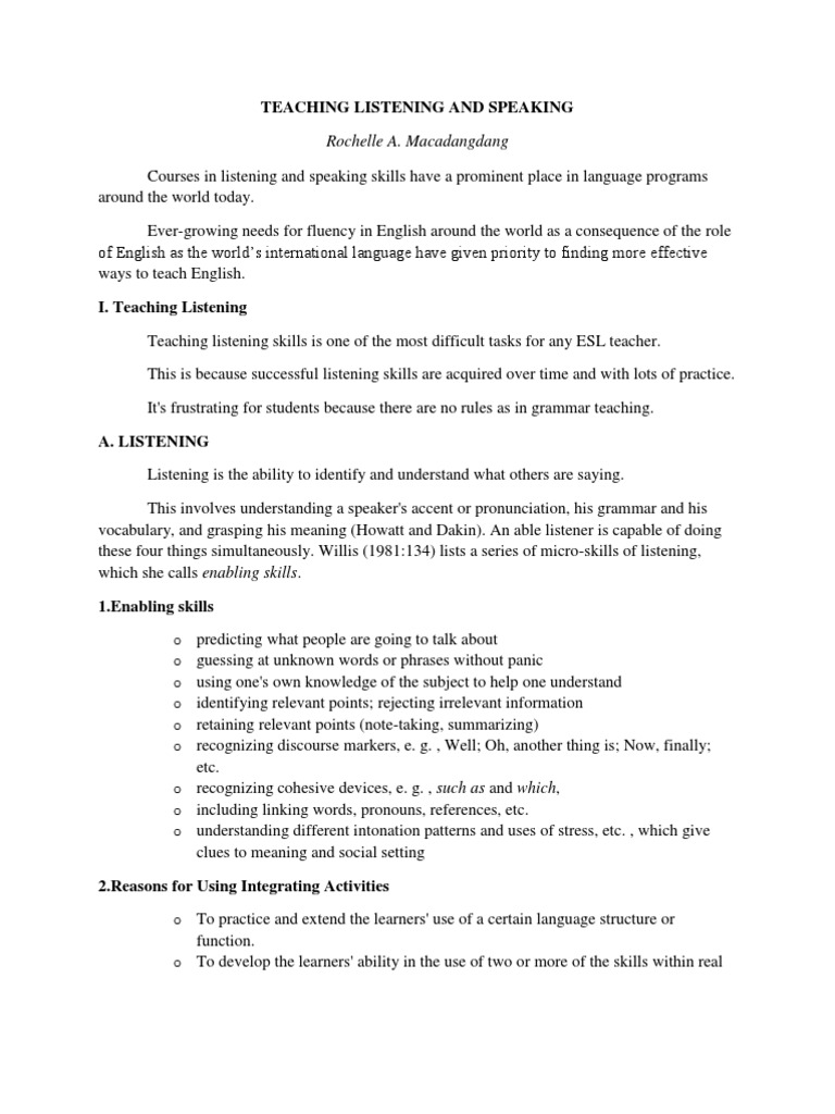 Teaching Listening and Speaking | PDF | English Language | Teachers
