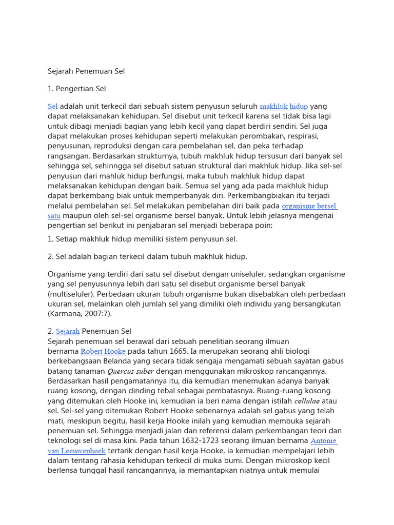 Sejarah Penemuan Sel Dan Antonie Leeuwenhoek Pdf Ilmu Sosial