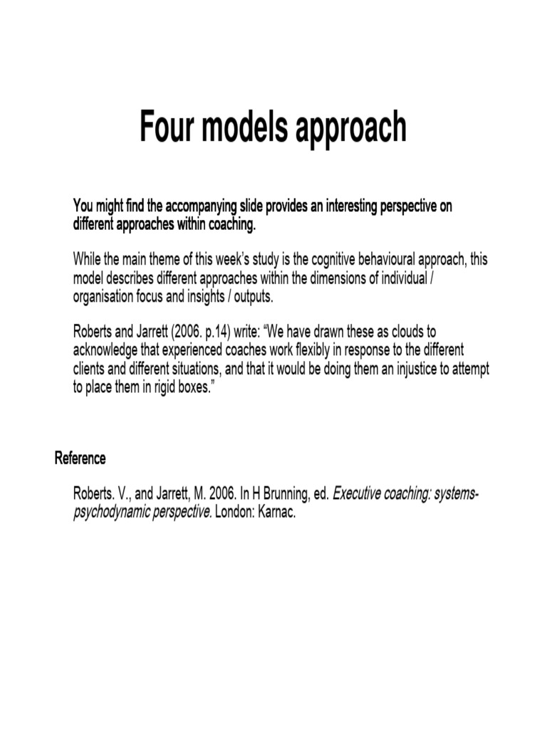 Four models of coaching | PDF | Gestalt Therapy | Medical Treatments