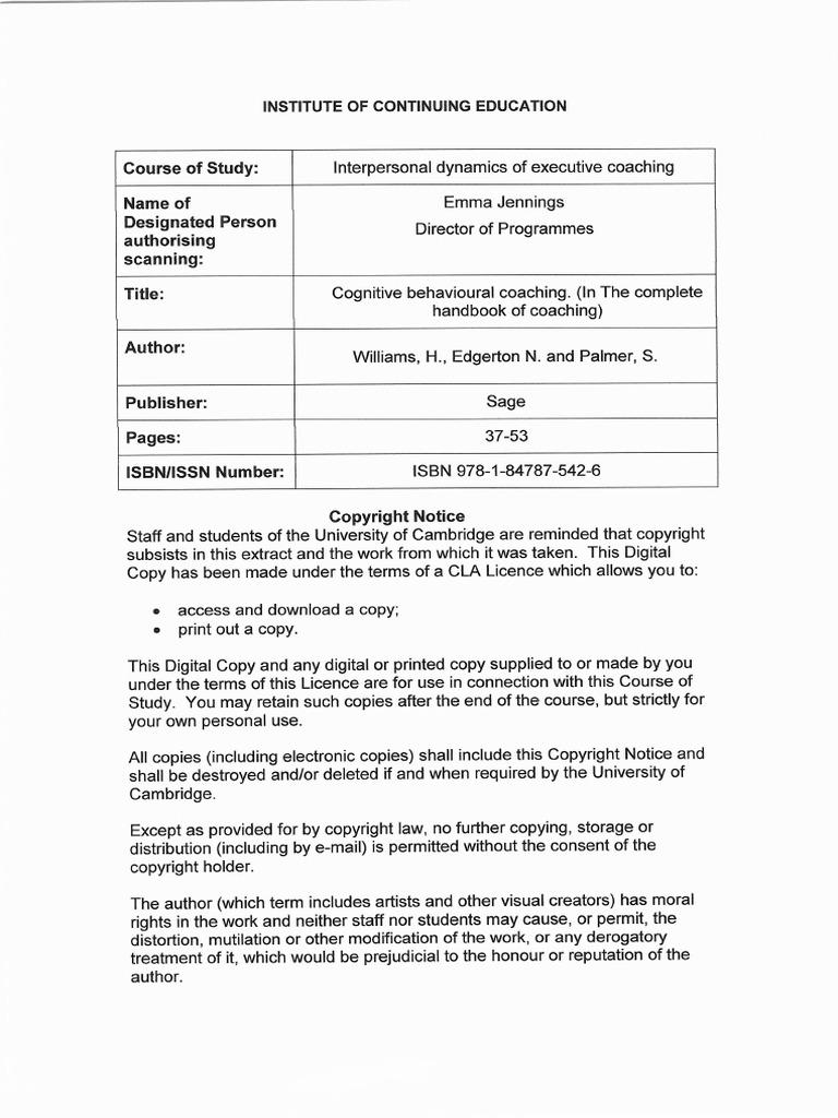 Cognitive Behavioural Coaching | PDF