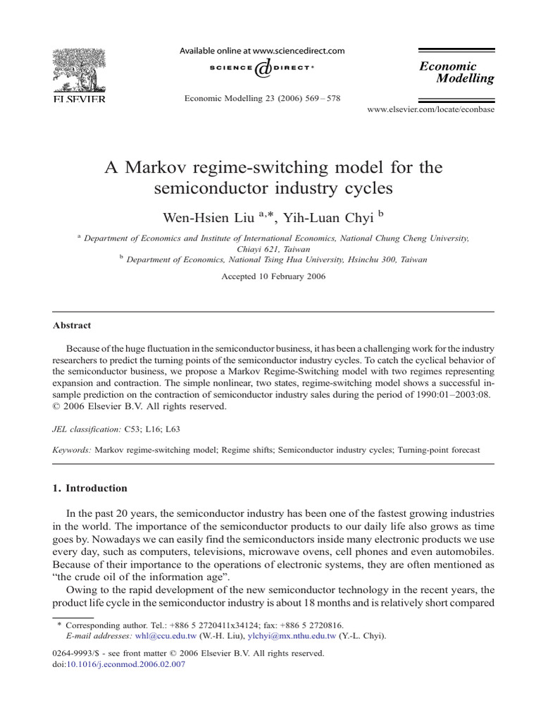 A Markov Regime-Switching Model For The Semiconductor Industry Cycles | PDF