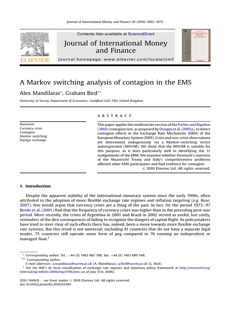 A Markov Switching Analysis Of Contagion In The Ems Pdf Financial