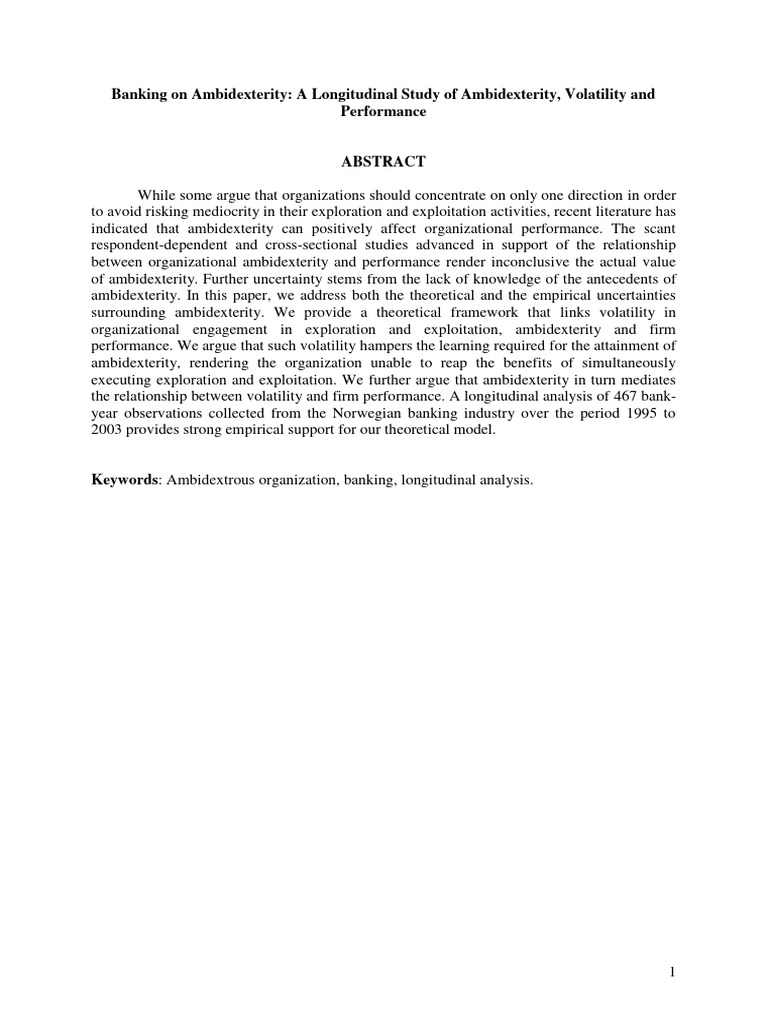 Banking On Ambidexterity A Longitudinal | PDF | Cognition