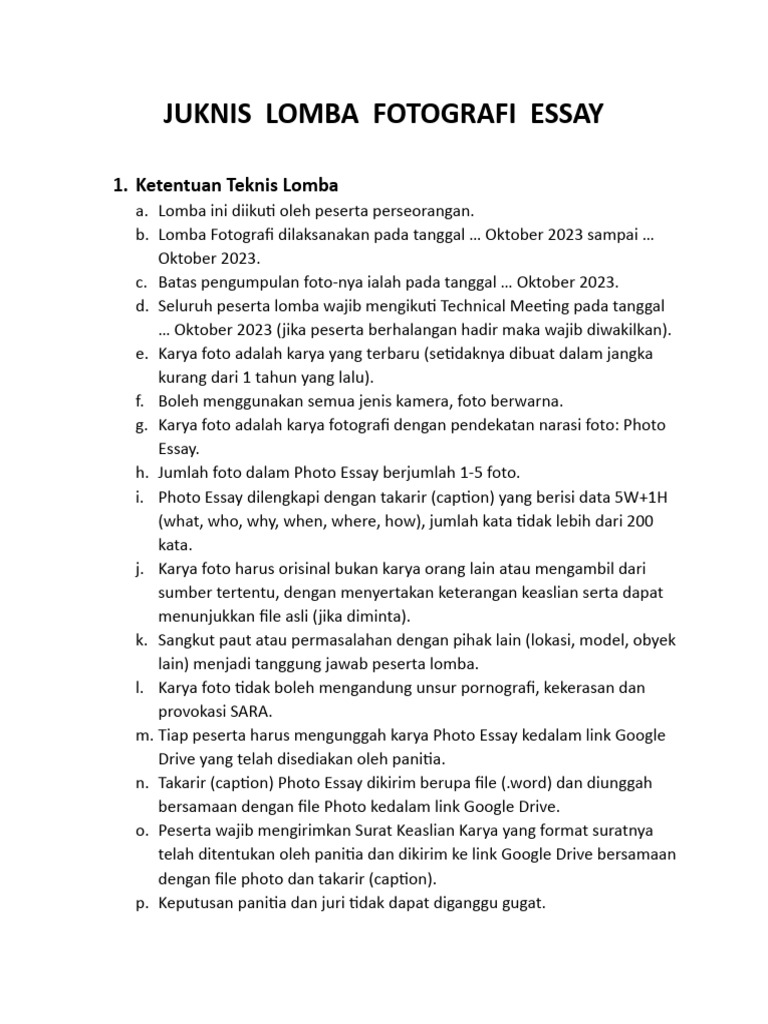 Juknis Lomba Fotografi Essay 2023 | PDF | Seni | Komputer