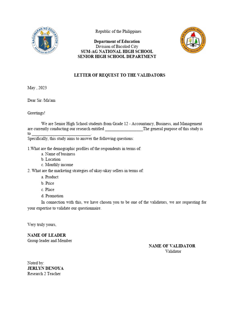 Validation Letter and Score | PDF | Questionnaire