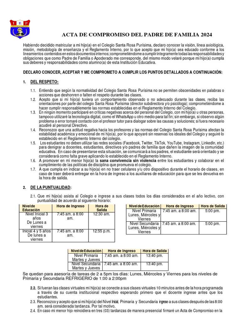 Acta de Compromiso 2024 | PDF