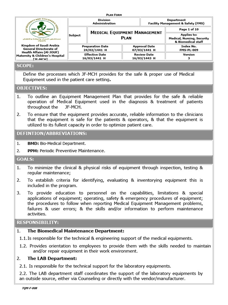 Medical Equipment PLAN | PDF