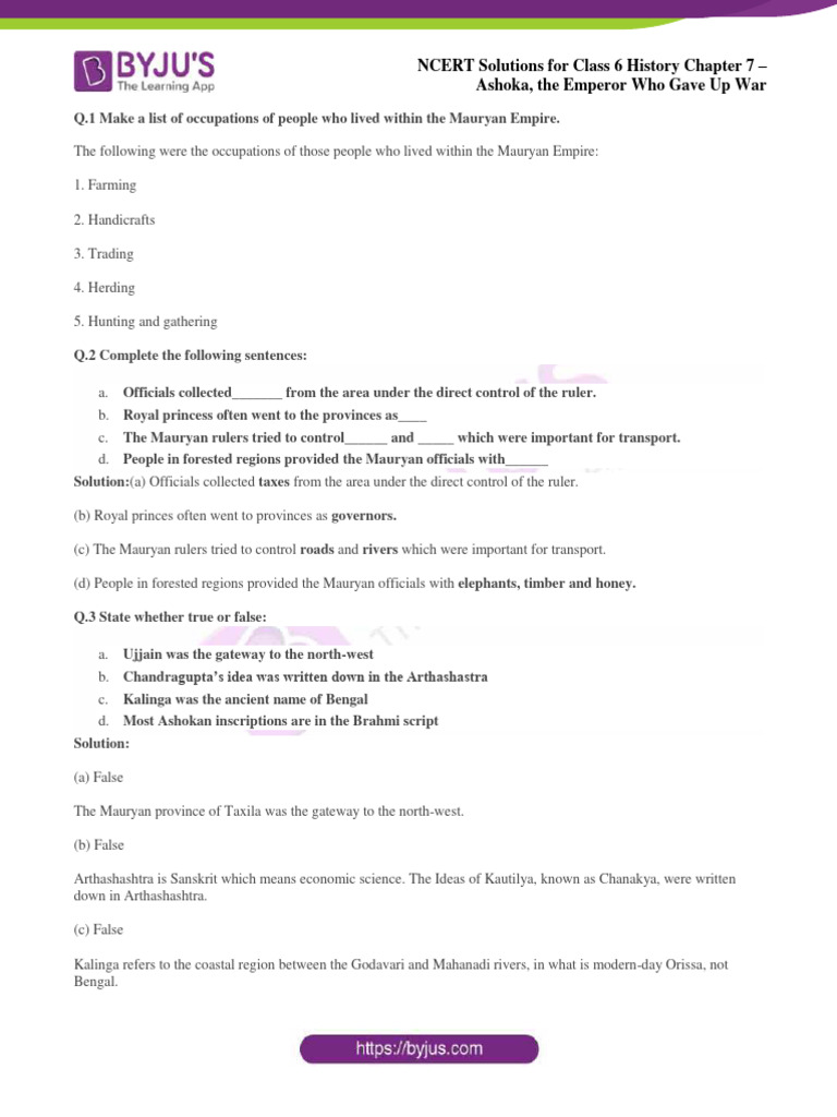 NCERT Solutions For Class 6 History Chapter 7 Ashoka The Emperor Who ...