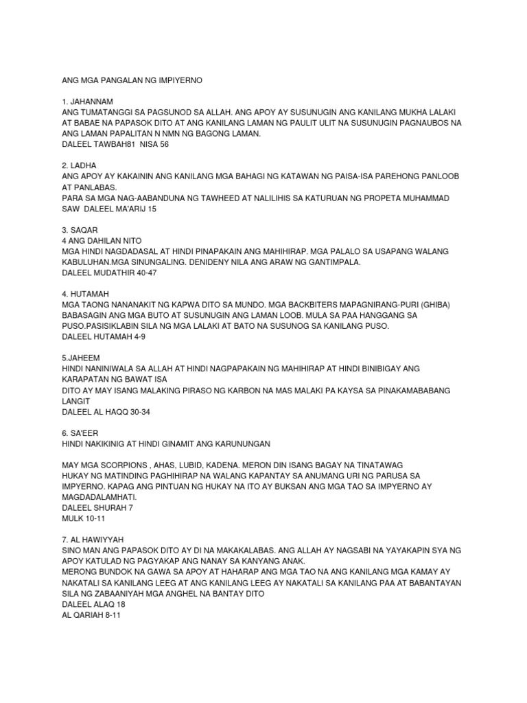 Mga Pangalan ng Impiyerno sa Islam | PDF