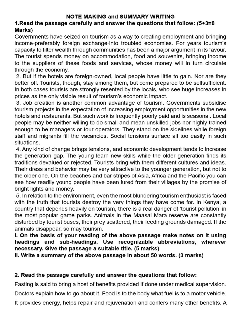 Note Making and Summary Writing Guide | PDF | Starvation | Glycogen