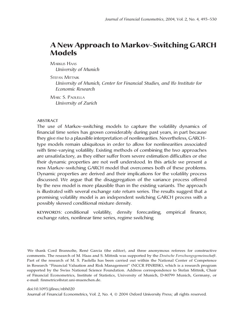 A New Approach To Markov-Switching Garch Models | PDF | Probability Theory | Statistical Theory