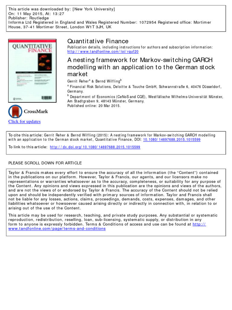 A Nesting Framework For Markov-Switching Garch Modelling With An Application To The German Stock ...
