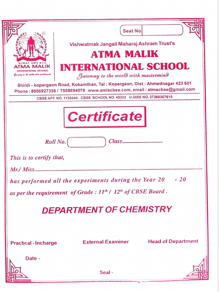 Chemistry Certificate | PDF