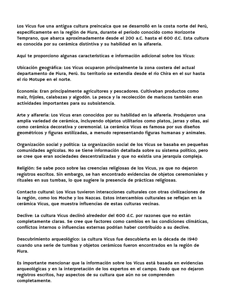 Los Vicus Fue Una Antigua Cultura Preincaica Que Se Desarrolló en La ...
