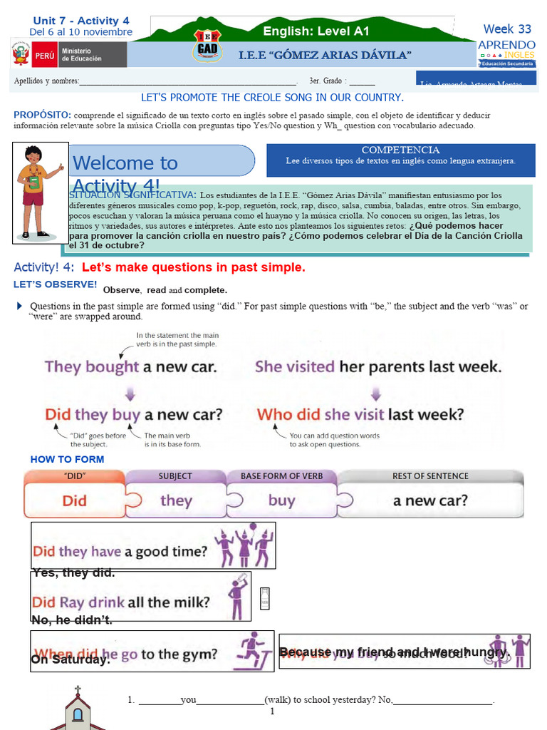 Unit 7 Activity 4 A1 3° - Lee | Download Free PDF | Spanish Language Music | Latin American Music