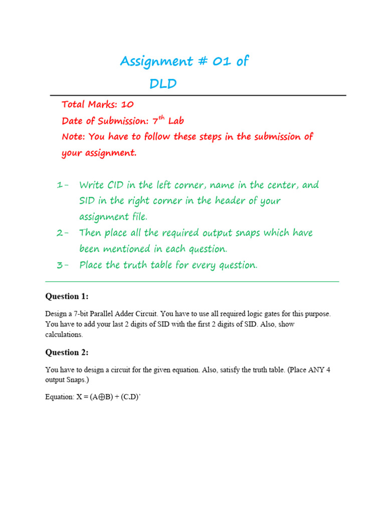 Assignment# 01, DLD | PDF | Technology & Engineering