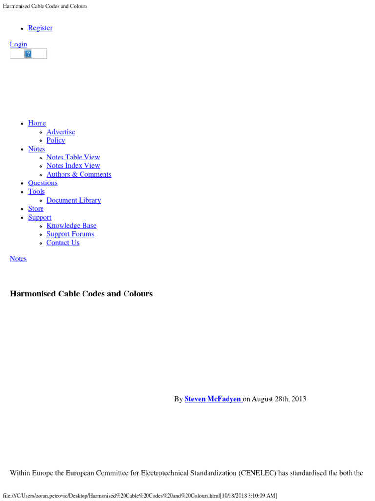 Harmonised Cable Codes and Colours | PDF