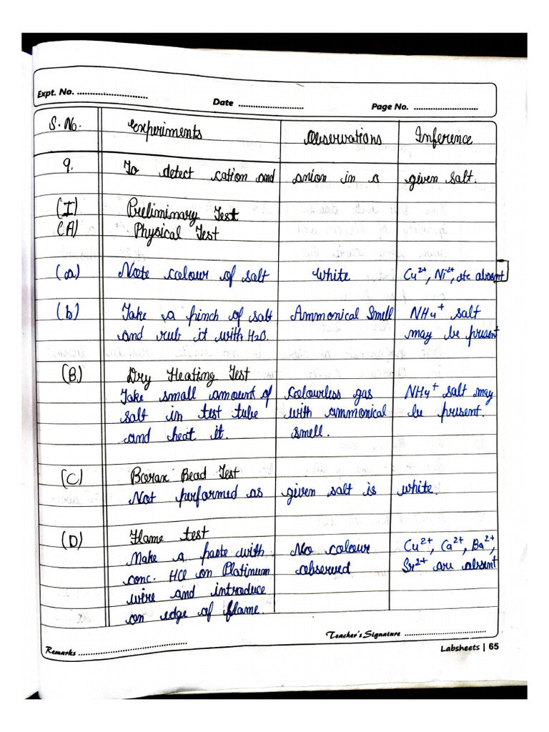 Chemistry Salt Analysis Experiments 3 | PDF