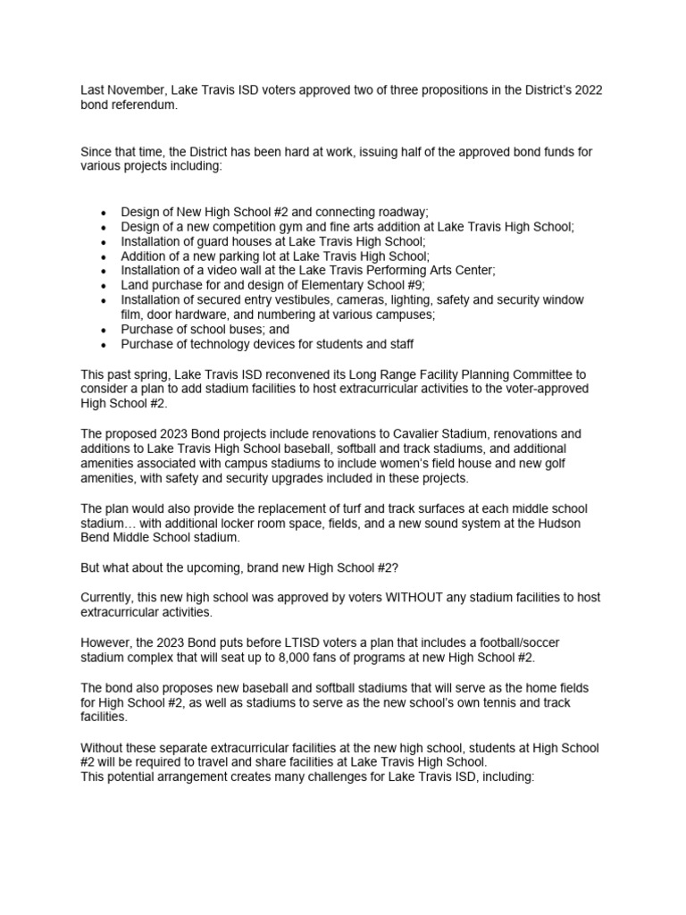 Lake Travis 2023 Bond Video Script | PDF
