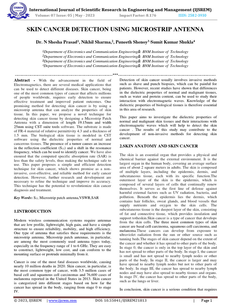 Skin Cancer Detection Using Microstrip Antenna | PDF