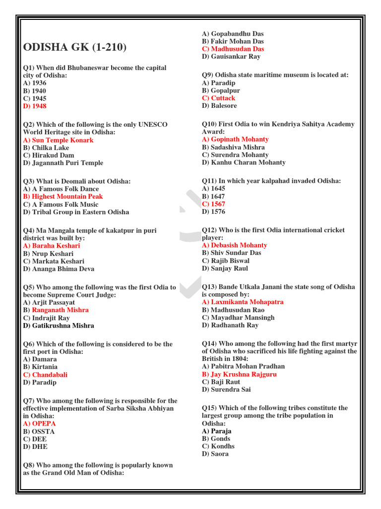 Odisha GK (1-210) | PDF