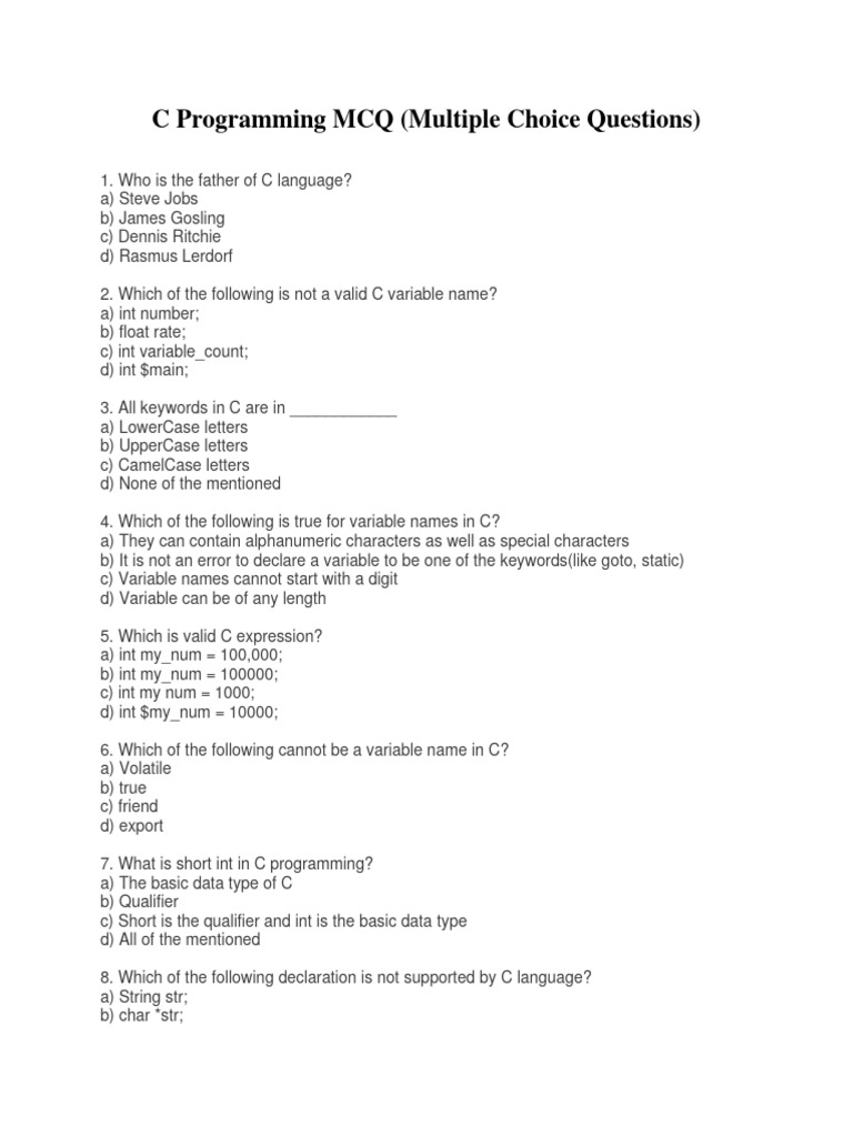 C Programming MCQ | PDF