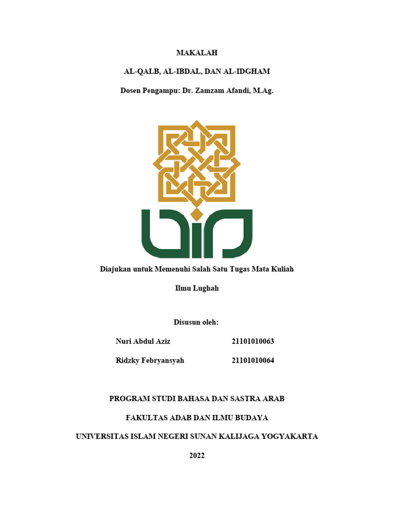 Makalah Al-Qalb, Al-Ibdal, Al-Idgham | PDF