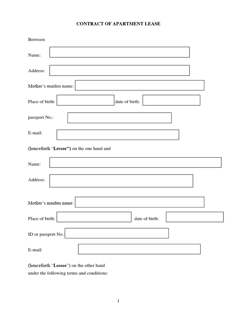 Contract of Apartment Lease Form | PDF | Lease | Civil Law (Legal System)