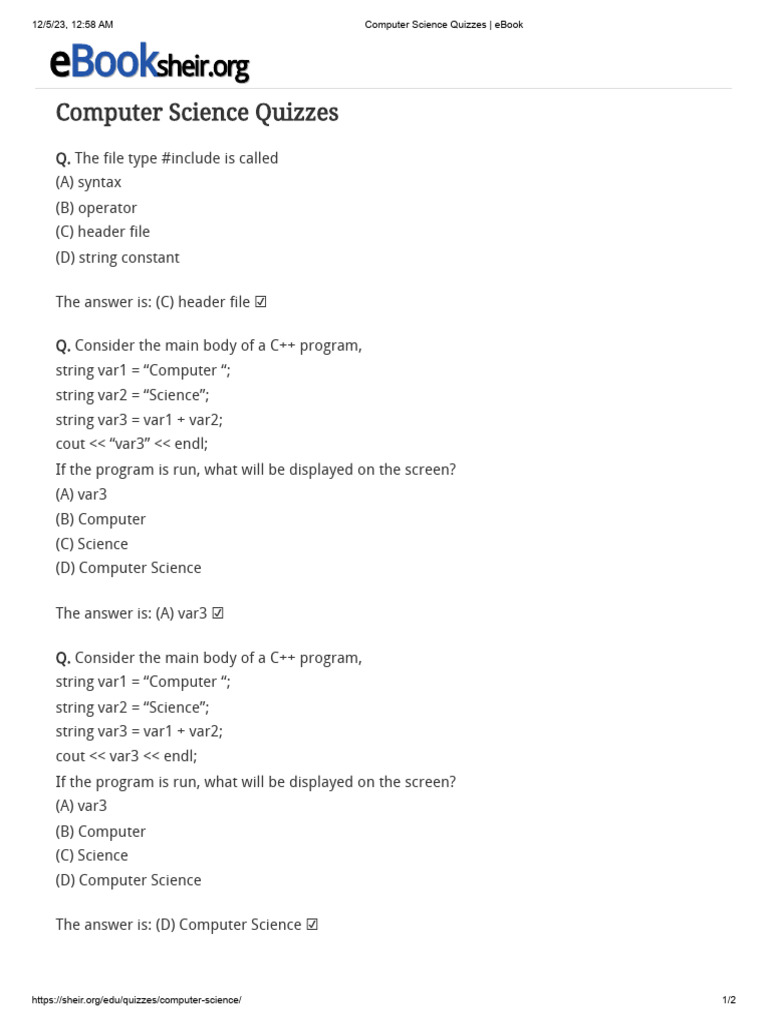 Computer Science Quizzes - Ebook | PDF | Computers | Technology & Engineering